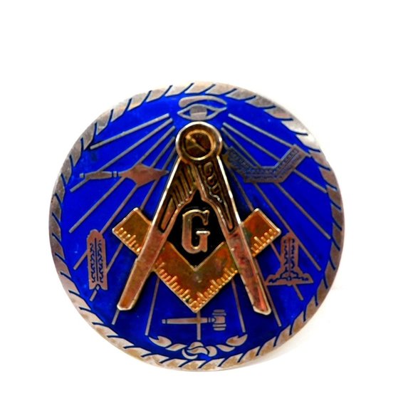 Other | Round Masonic Auto Emblem Blue Gold Enamel 35 Diameter | Poshmark